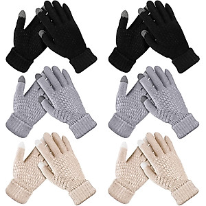 SATINIOR 6 Pair Women Touch Screen Winter Gloves Fleece Lined Knit Mitten for Woman Girl (Gray, Black, Apricot), One Size