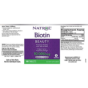 Natrol Biotin Beauty Tablets Promotes Healthy Hair Skin and Nails Helps Support Energy Metabolism Helps Convert Food Into Energy Maximum Strength 10000mcg, Multi, 200 Count