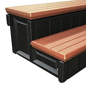 Leisure Accents Confer 36" Long Deluxe Plastic 2 Stair Patio Deck Outdoor Non Skid Spa Steps, Snap Installation, Redwood/Black