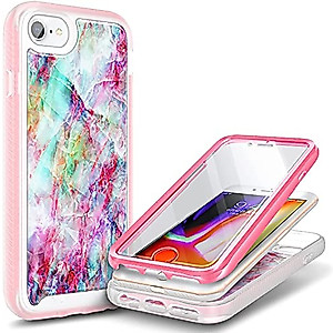 E-Began iPhone 8 Plus Case, iPhone 7 Plus Case, iPhone 6 Plus/6s Plus Case with [Built-in Screen Protector], Full Body Shockproof Protective Matte Bumper Cover, Marble Design Durable Case -Fantasy