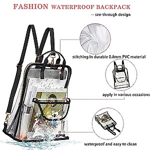 KUI WAN Clear Bag, Clear Backpack Stadium Approved Heavy Duty PVC Transparent Backpack for Concert Sport Events Work