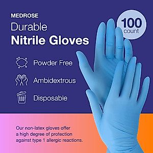 MedRose Medium Nitrile Gloves - 200 Count Disposable Gloves Latex Free - Powder Free Non-Latex Gloves, Medical Exam Glove