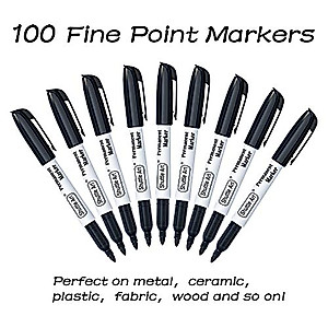 Permanent Markers,Shuttle Art 100 Pack Black Permanent Marker set,Fine Point, Works on Plastic,Wood,Stone,Metal and Glass for Doodling, Marking