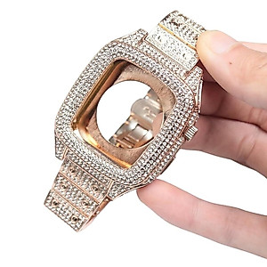 VEVEL Diamond Watch Band+Watch Case Refit Mod Kit，For Iwatch 6 5 4 SE 44mm ，Luxury Lady Diamond Modification Kit，For Apple Watch series 8 7 45mm DIY Watch Band (Color : Rose gold, Size : 45MM)