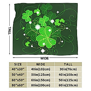 JSHXJBWR St. Patrick's Day Four Leaf Clover Throw Blanket Warm Cozy Lightweight Blankets Lucky Green Day Gift Flannel Blanket for Sofa Couch Bed Office Holiday Decorative 50"X40"