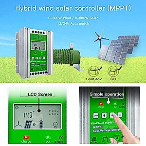 Original Factory 1400W 12V/24V Off Grid MPPT Wind Solar Hybrid Charge Controller Design for 0- 800W Wind with 0- 600W Solar Panel system with Booster Function and Dump Load