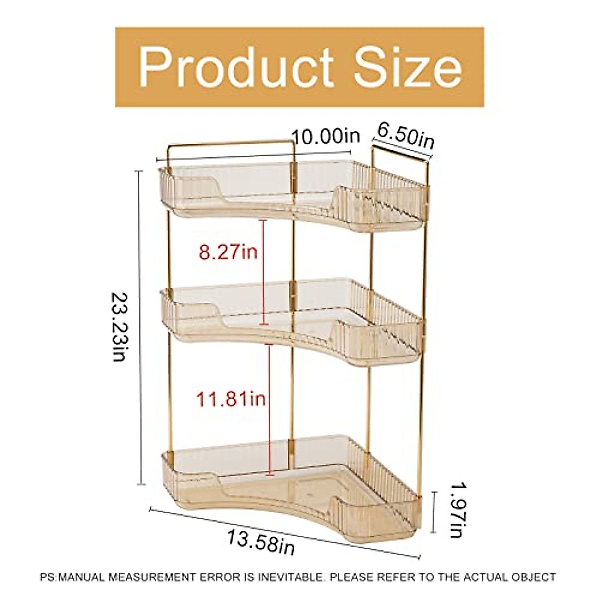 Corner Bathroom Countertop Organizer, Vanity Trays for Bathroom Counter, Makeup Organizer, Perfume Tray, Kitchen Spice Rack, Fits 90 Corner(Yellow, 3 Tiers)