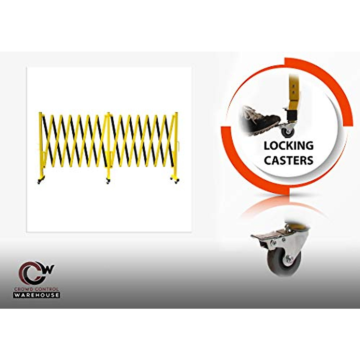 Trafford Industrial Expandable Metal Barricade, 16 Feet, Yellow and Black, Mobile Safety Barrier Gate, Retractable Traffic Fence