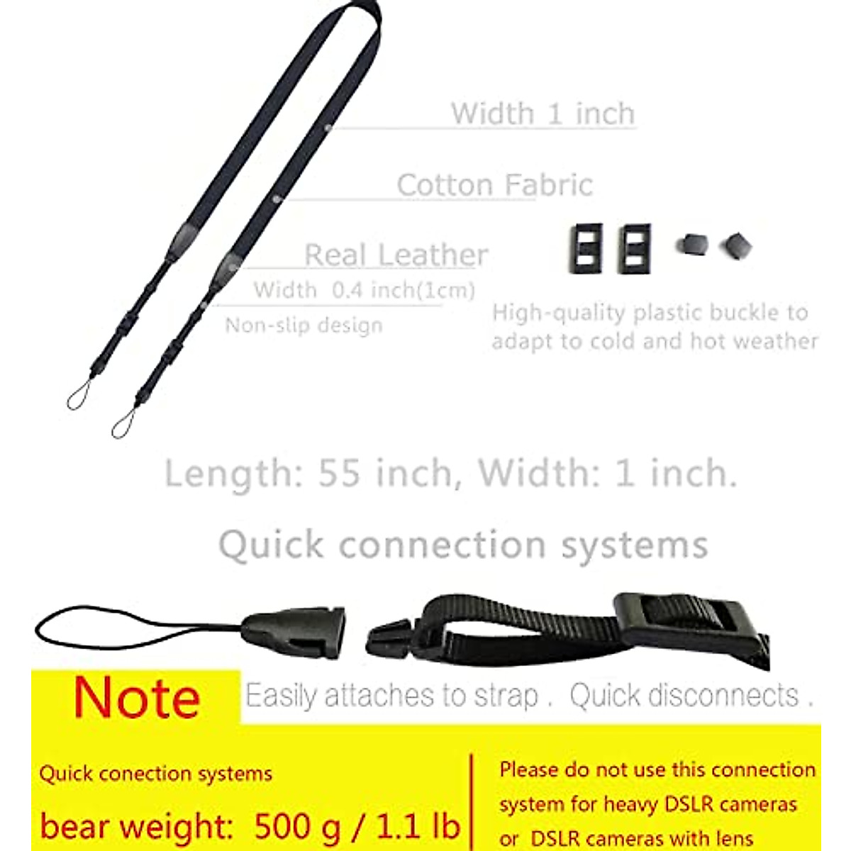 CHMETE Camera Neck Strap/Thin Camera Strap or Binoculars Strap Black