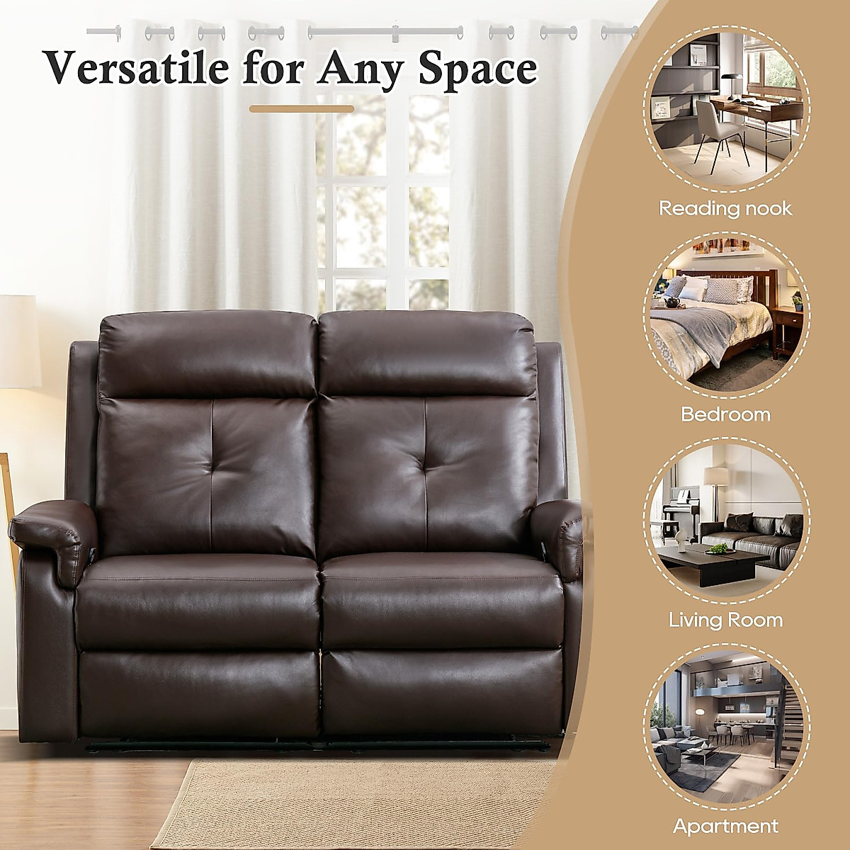 VUYUYU 2 Seater Recliner Sofa - Double Reclining Loveseat with Massage & Heating - PU Leather Home Theater Seating Manual Recliner Motion Living Room Chair (Brown)