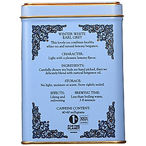 Harney & Son's Mothers Day Winter White Earl Grey Tea (20 Sachets, 1.4oz Tin) - Chinese White Tea Blended with Natural Lemony Bergamot - Caffeinated, Light Bodied Brew - Comes in Decorative Tin