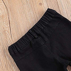 FIOMVA Toddler Baby Girls Flare Pants Solid Denim Ripped Jeans Ruffle Wide Leg Legging Trousers High Waist Bell Bottoms (B-Double Layered Ripped Black,1-2T)