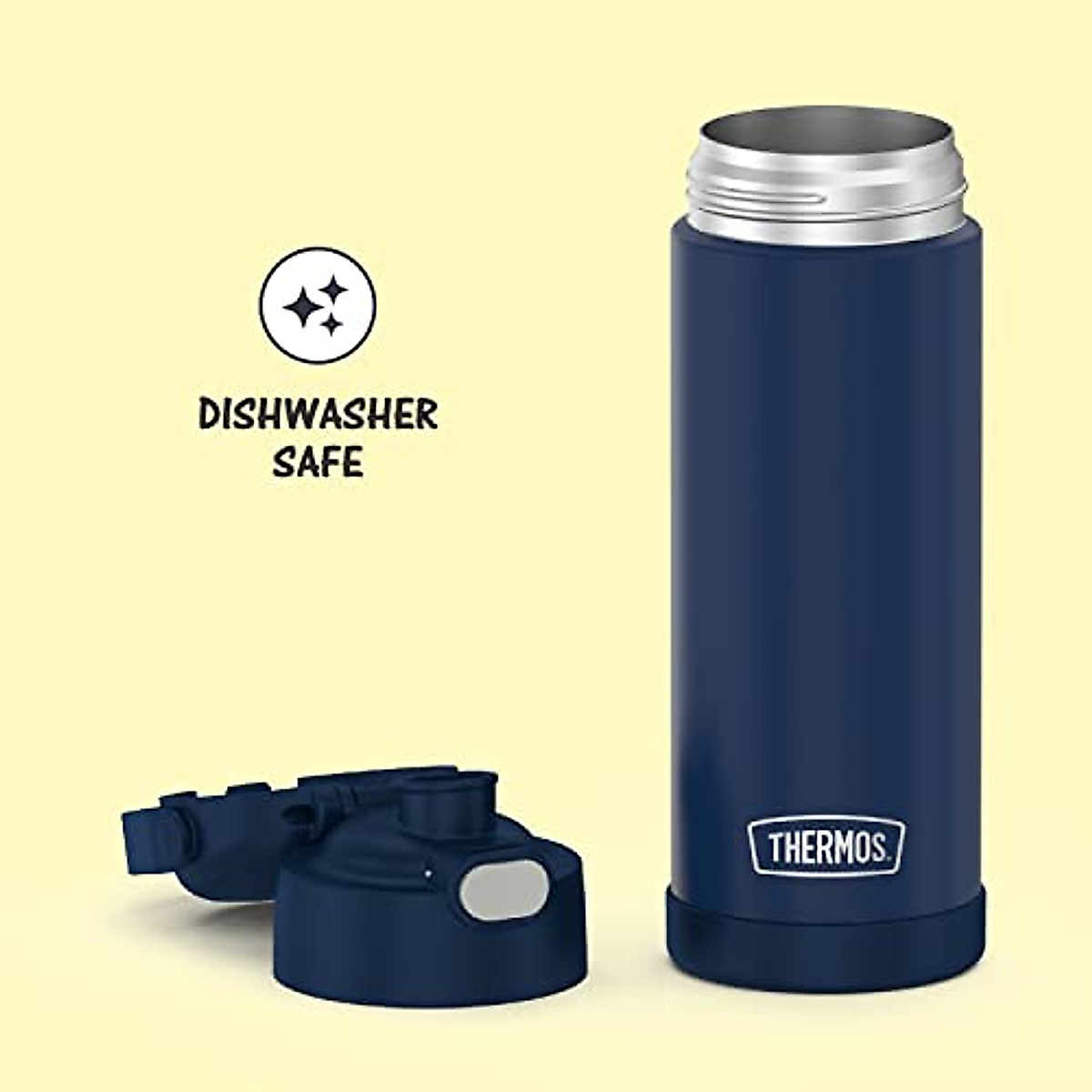 THERMOS FUNTAINER 16 Ounce Stainless Steel Vacuum Insulated Bottle with Wide Spout Lid, Navy