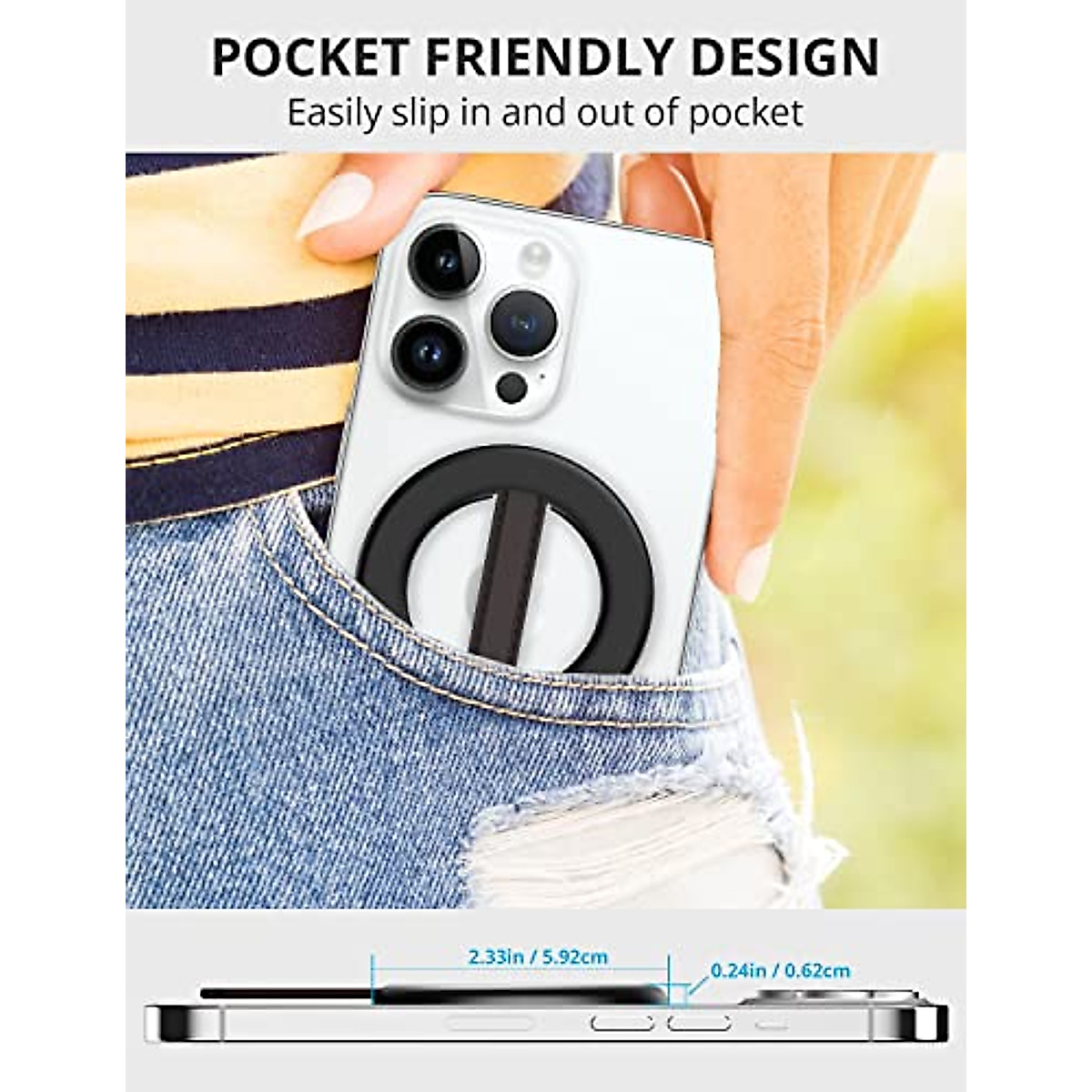 SUPMEGA Magnetic Phone Grip for MagSafe, Grip & Stand with Collapsible Leather Finger Loop, Magnetic Phone Ring Holder only for iPhone 15 Pro Max, iPhone 15 Pro, iPhone 14 Pro Max, 13 and 12 Series