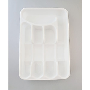 BLACK PEARL Utensil and Silverware Organizer tray for drawer with cover -Cutlery Flatware Organizer with lid - for kitchen drawer, BBQ, picnic, Covered flatware tray,5 Compartments - Plastic (WHITE)