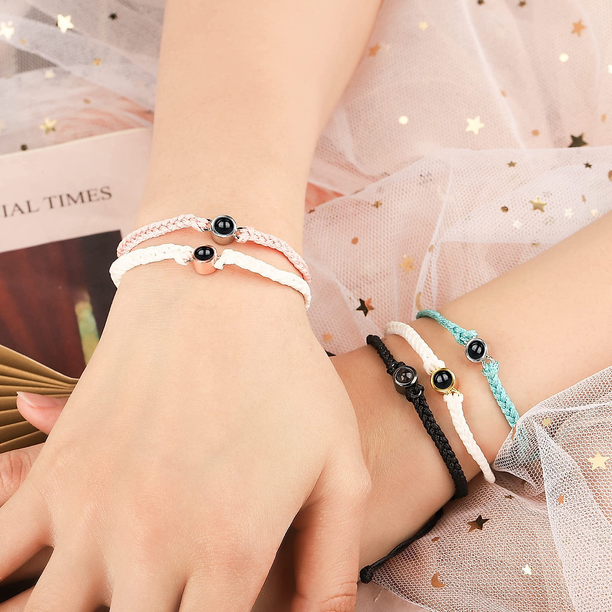 DHQH Custom Bracelets with Picture inside Personalized Projection Bracelets with Photos Picture Bracelet Customized Photo Circle Photo Handmade Braided Rope Bracelet for Women Men