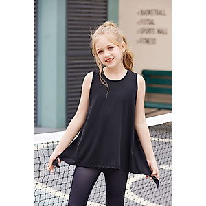 Zaclotre Kid Girls Athletic Tank Tops Open Tie Back Sleeveless Workout Running Tennis Sports Shirts 5-14Years Black