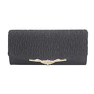 Evening Clutch Purses for Women Small Envelope Glitter Party Wedding Handbag Evening Bag with Chain (Black)