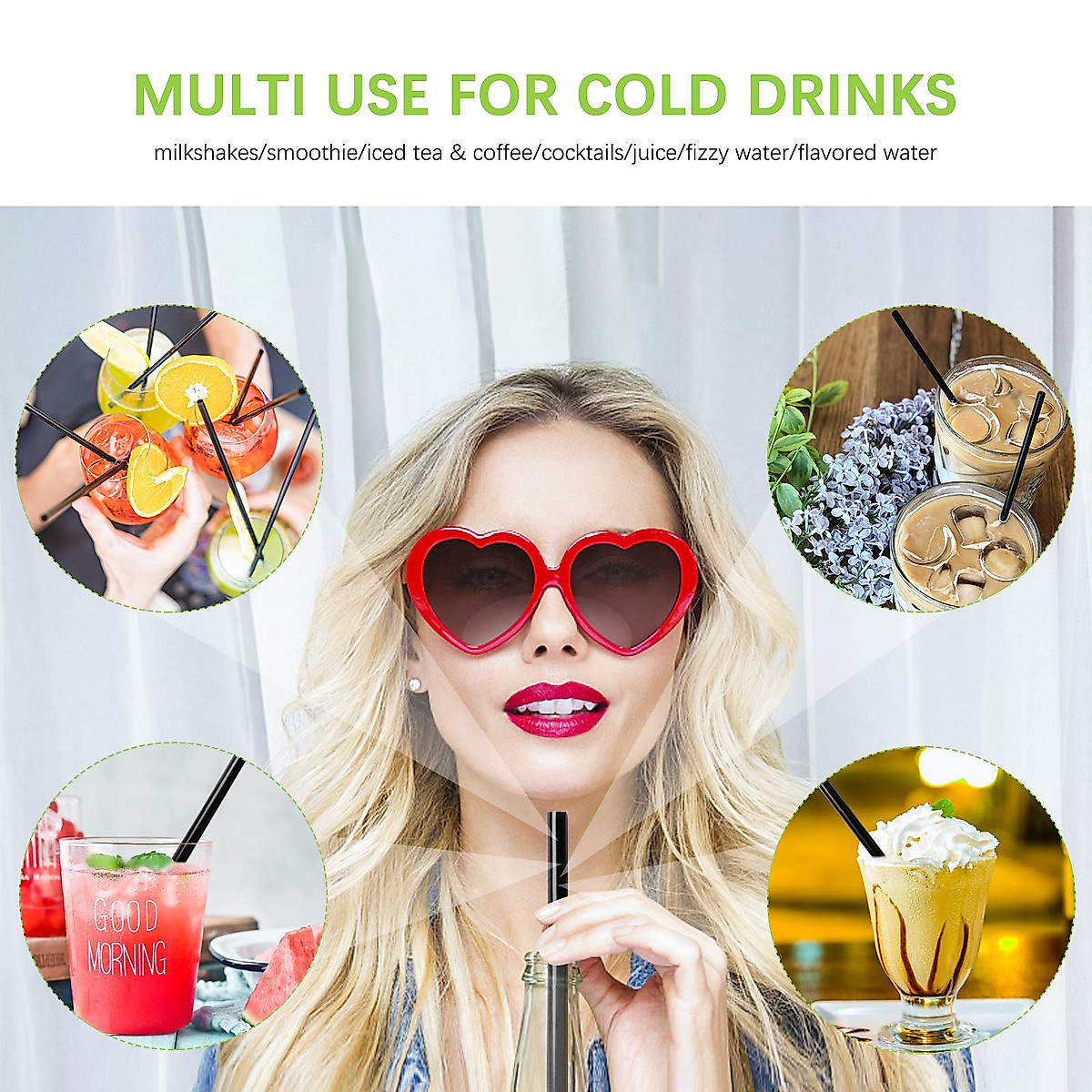 Plasticless 100 Pcs PLA Disposable Drinking Straws Corn Plant Based Biodegradable Straws, BPA Free Compostable Stir Sticks Black Straws, Reusable Straws Alternative to Plastic Straws for Party Drinks