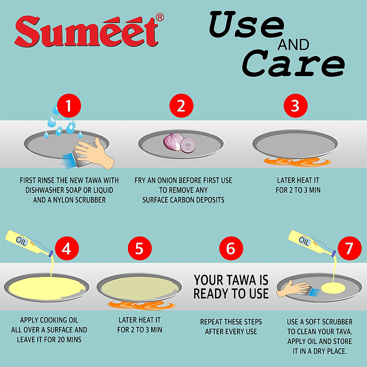 Sumeet Pre Seasoned 2.5mm Thick Iron Dosa Tawa with Double Side Handle (27.4cm)