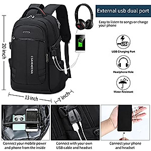 Laptop Backpack for Men,17 inch Large Anti Theft College School Bag Bookbags with USB Charging Port for Student Women,Water Resistant Computer Backpack for Work Travel Hiking Casual Daypacks (Black)