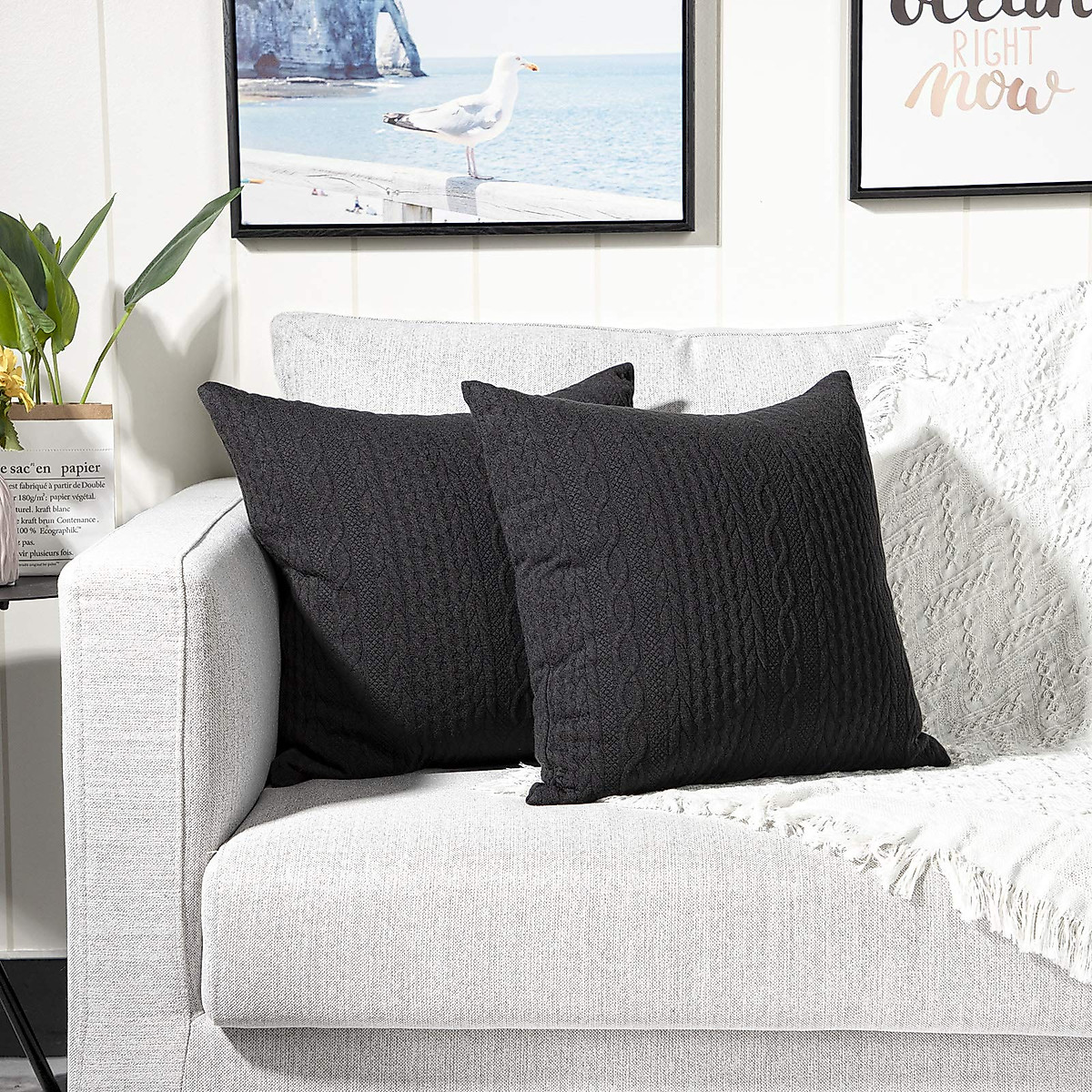 Yaertun Pack of 2 Super Soft Decorative Throw Pillow Covers Square Cushion Cases Pillowcases for Couch Sofa Bedroom Car Modern Embossed Patterned,16 x 16 inch,Black