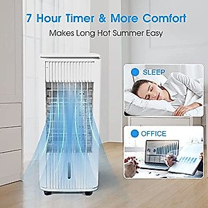 Evaporative Air Cooler Air Conditioner Portable with Remote Control, 50 Degree Oscillation, 3 Speeds & Adjustable Modes, 15 Hour Timer with Ice Packs for Home Office School Outdoor