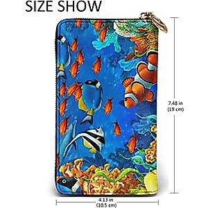 Fishes in Sea Tropical Leather Wallet Long Clutch Purse Fashion Wristlet Handbag