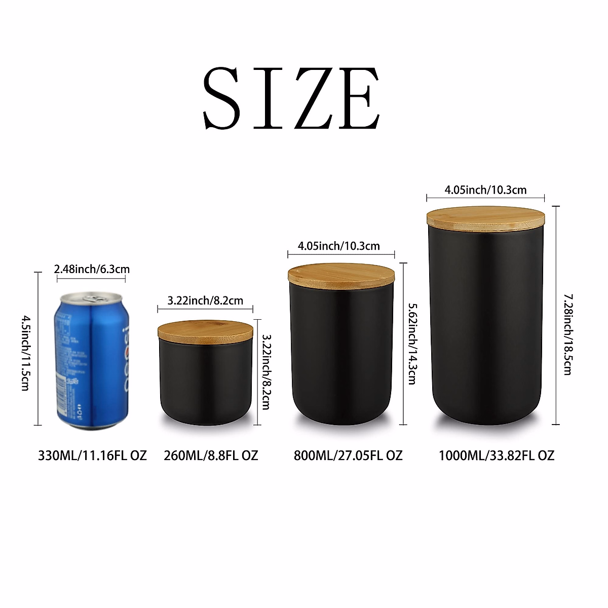 Ceramic Food Storage Jar Canister Modern Design Food Canisters with Airtight Seal Bamboo Lid, Loose Tea Coffee Spice Nuts Snacks Storage Jar Canister (Black 8.79oz/260ml)