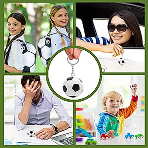 Reginary 24 Pcs Sports Team Gifts Drawstring Bag and Keychain Set Basketball Baseball Volleyball Football Softball Soccer Party Favors Cinch Bags Team Gifts Accessories(Soccer)