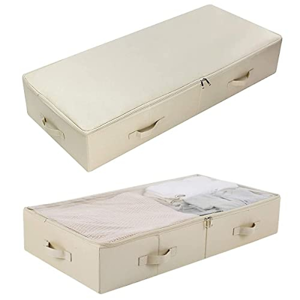 iwill CREATE PRO Ultra Large Size Underbed Storage Bins Set, Folding Washable, Good for Duvets, Blankets, Shoes, Garment Organizer, Beige