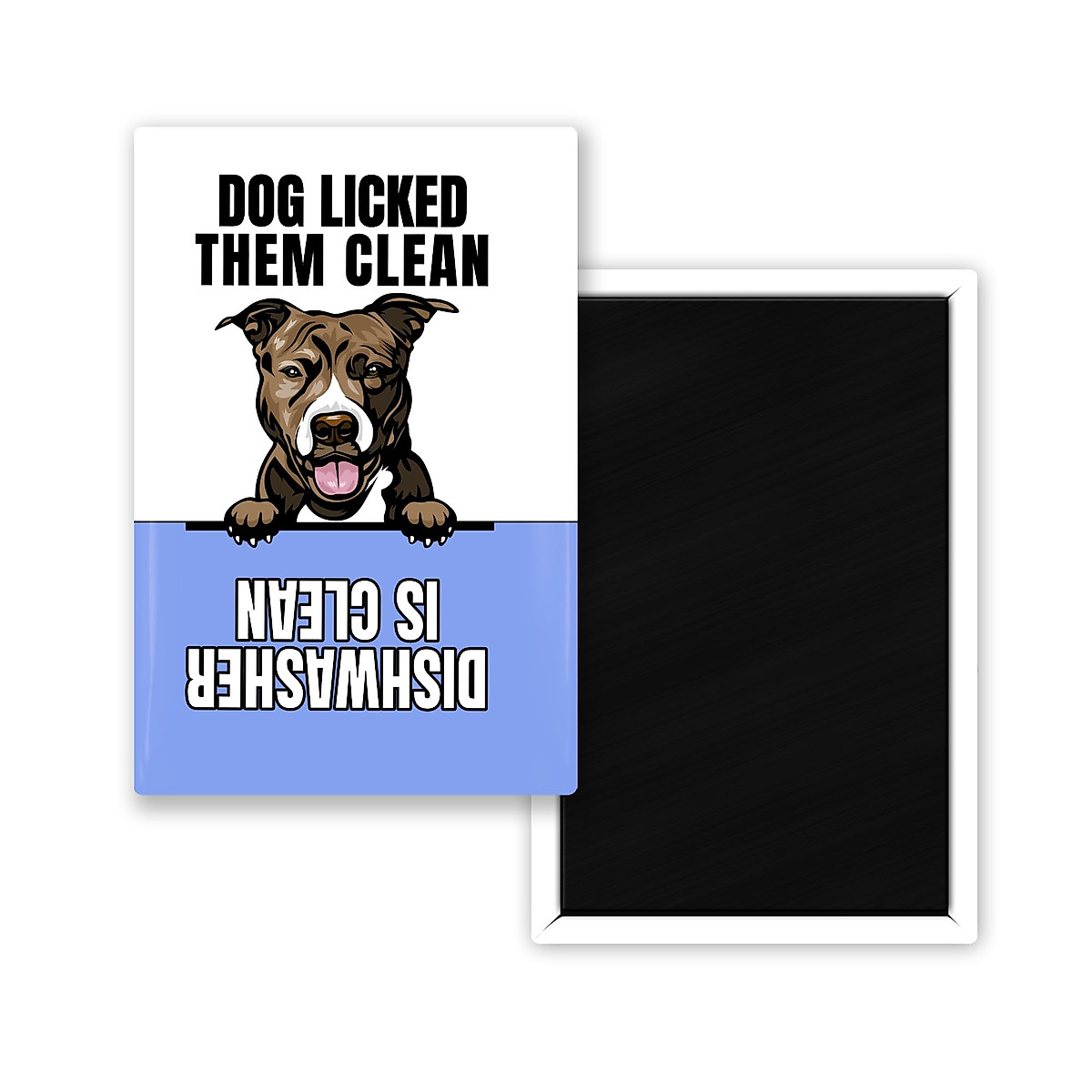 Peeking Brown and White Pitbull Personalized Dog Licked Them Clean Dishwasher Magnet