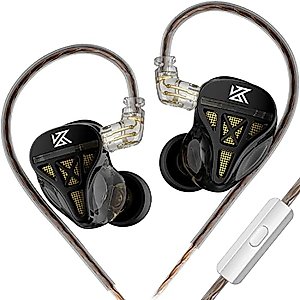 KZ DQS Dynamic Driver Semi-Open HiFi Sound in-Ear Headphones/Earphones/Earbuds, KZ Extra Bassy Drummer in Ear Monitor Headset (Black, with Microphone)