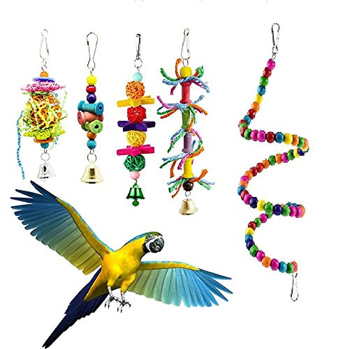 FuTaiKang Bird Toys, 10 Packs Parakeet Budgie Cage Toys Swing Chewing Hanging Parrot Perches with Bell,Wooden Ladder Hammock for Conures,Cockatiels,Budgie and Lovely Birds