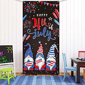 4th of July Banner Patriotic Decoration Independence Day Door Banner 4th of July Gnomes Door Cover America Strip Star Memorial Day Sign for Indoor Outdoor Party Supplies 71 x 35 Inches
