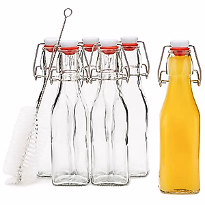 Juvale 6-Pack 8 oz Swing Top Glass Bottles with Stoppers with Airtight Caps and 1 Cleaning Brush, Flip Top Brewing Bottles for Homemade Kombucha, Vanilla Extract, Infused Oil, Vinegar, Tea