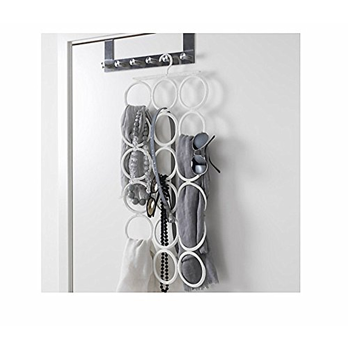 Scarf Ring Hangers,Scarf Hangers Ties Organizer Hangers Racks 28.25", Closet Organizer, Space Saving Hanger for Scarves Belts Tank Tops Accessories 18 Large Rings (3.5in Wide) White