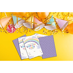 Rainbow Birthday Party Invitations - Rainbow Party Supplies - Fill in The Blank Birthday Party Invites - 20 Invitation Cards With 20 Envelopes (003A)