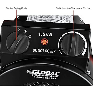 Global Industrial Portable Electric Space Heater With Thermostat, 1500 watt, 120v, Red