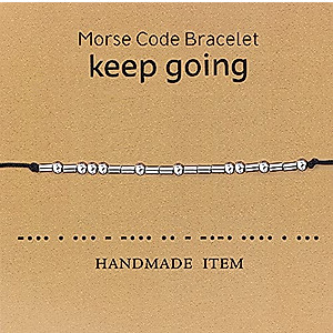 Jewenova Keep Going Morse Code Bracelet for Women Men Beads on Silk Cord Friendship Bracelet Best friend Bracelet Inspirational Gift for Her
