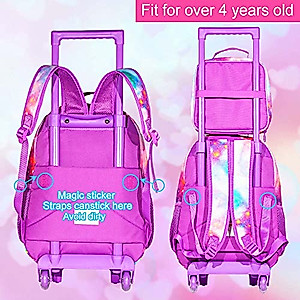 TXHVO 3PCS Rolling Backpack for Girls,Kids Unicorn Bookbag with Roller Wheels, Sequin Suitcase School Bag Set for Elementary Toddler