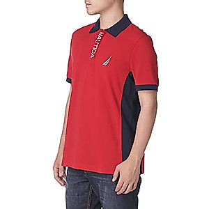 Nautica Men's Short Sleeve Color Block Performance Pique Polo Shirt, Red, X-Large