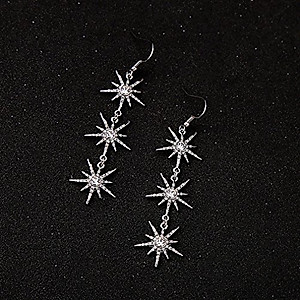 Star Drop Dangle Earrings Crystal Snowflake Earrings for Woman Silver Winter Party Christmas Wedding Women's Jewelry Tengkou (silver-plated-base)