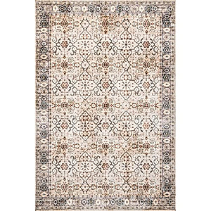 nuLOOM Annelle Floral Border Machine Washable Ultra Thin Area Rug, 5' x 8', Beige