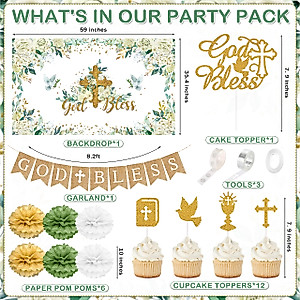Baptism Party Decorations Mi Bautizo Party Supplies First Communion Decor Boys Girls Baby Shower Christening Decorations God Bless Backdrop Tablecloth Banner Balloons Garland (Baptism-01)