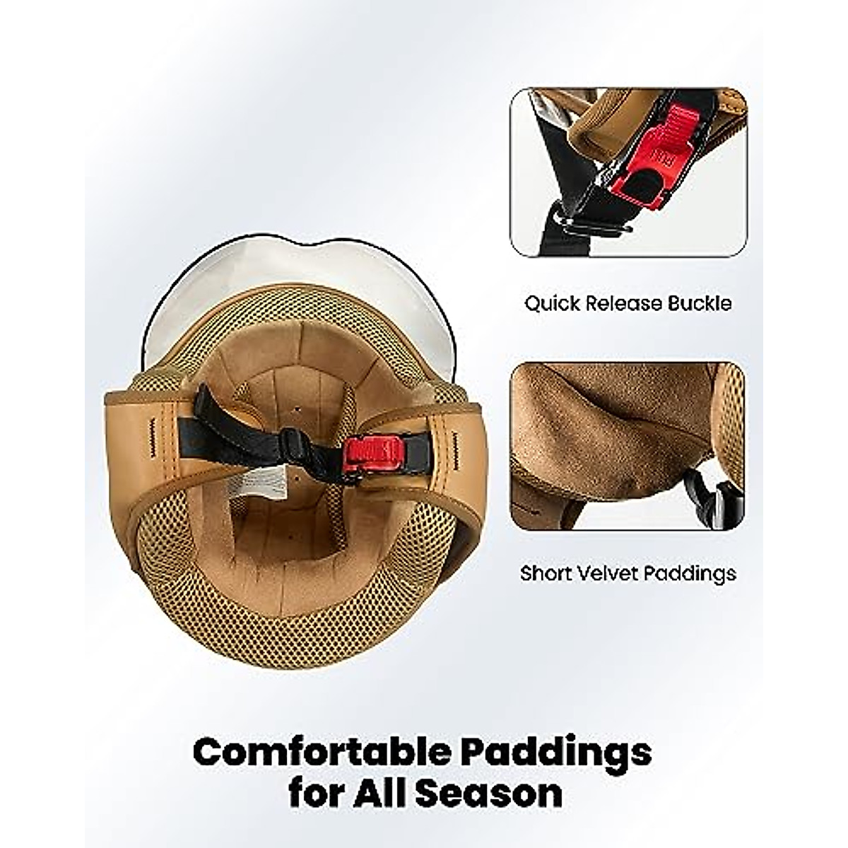 ILM 3/4 Open Face Motorcycle Helmets for Women Men Retro Moped Scooter Cruiser Casco Vintage Half Helmet DOT ECE Model B-100E (Cream White,L)