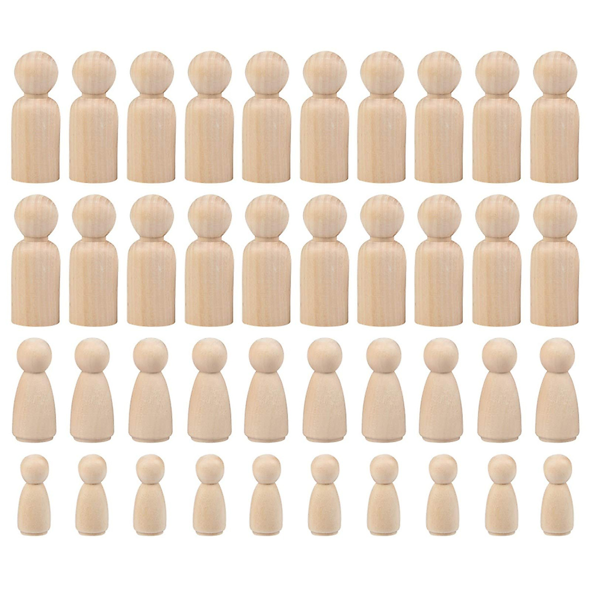 WOWOSS 40 Pcs Unfinished Wooden Peg Dolls Set, Natural Decorative Wooden People Figures for Painting, Craft Art Projects, Peg Game, 3 Shapes