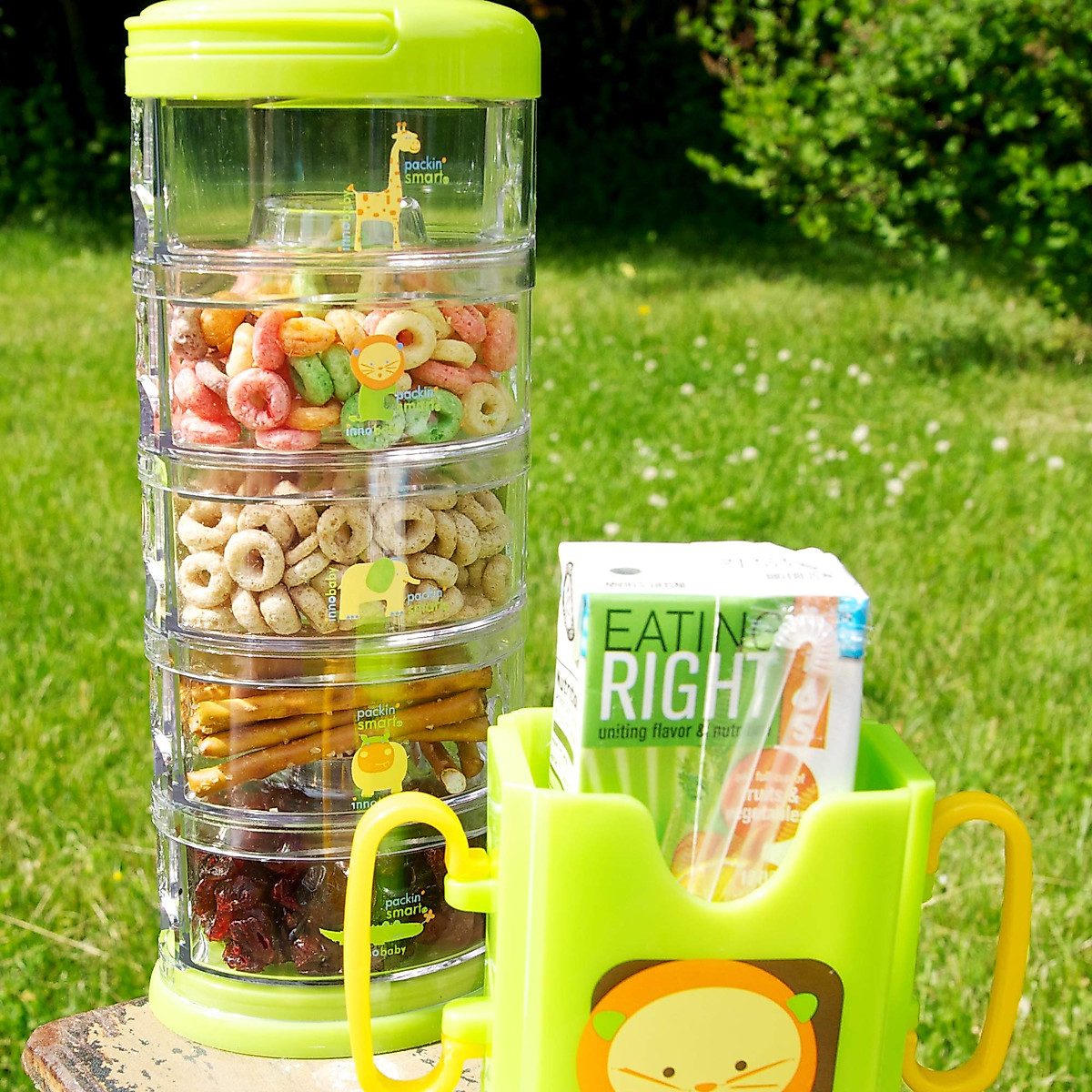 Innobaby Packin' Smart Stackable and Portable Storage System for Formula, Baby Snacks and More. Set of 5 Stackable Containers in Strawberry Sorbet. BPA Free.