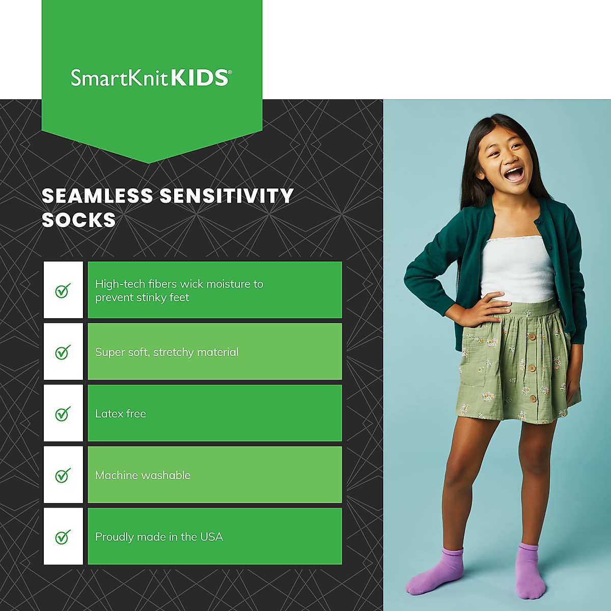 SmartKnitKIDS Sensory-Friendly Sensitivity Seamless Socks - 3 Pack (Black, X-Large)