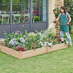 Yaheetech 8×4ft Wooden Horticulture Raised Garden Bed Divisible Elevated Planting Planter Box for Flowers/Vegetables/Herbs in Backyard/Patio Outdoor, Natural Wood, 93 x 48 x 10in